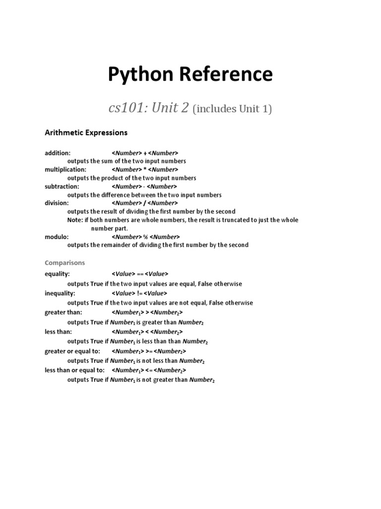 Python Reference: cs101: Unit 2 | PDF | Control Flow | Areas Of Computer Science
