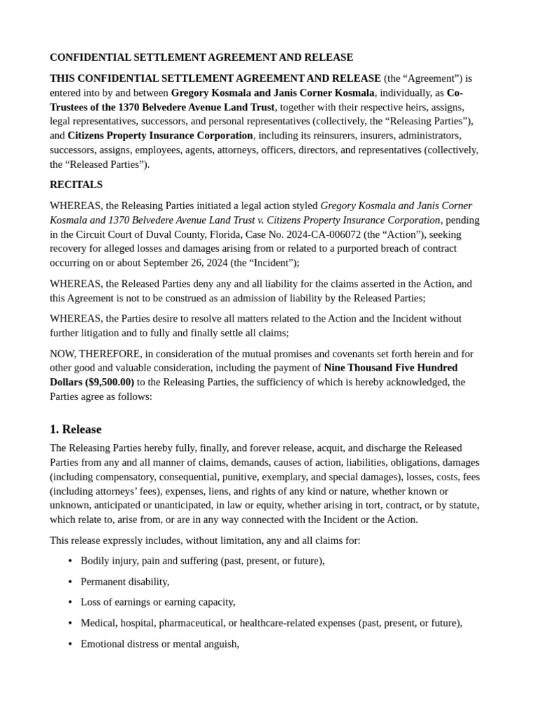 Confidential Settlement Agreement Overview | PDF | Damages | Civil Law ...