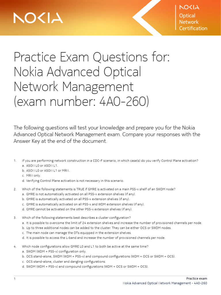 Nokia 4A0-260 Exam Practice Questions | PDF | Wavelength Division ...