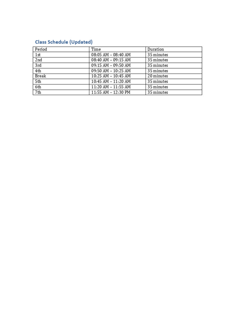 Updated Class Schedule | PDF