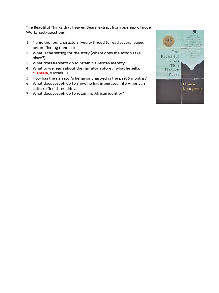 2025 Questions Comp The Beautiful Things That Heaven Bears | PDF