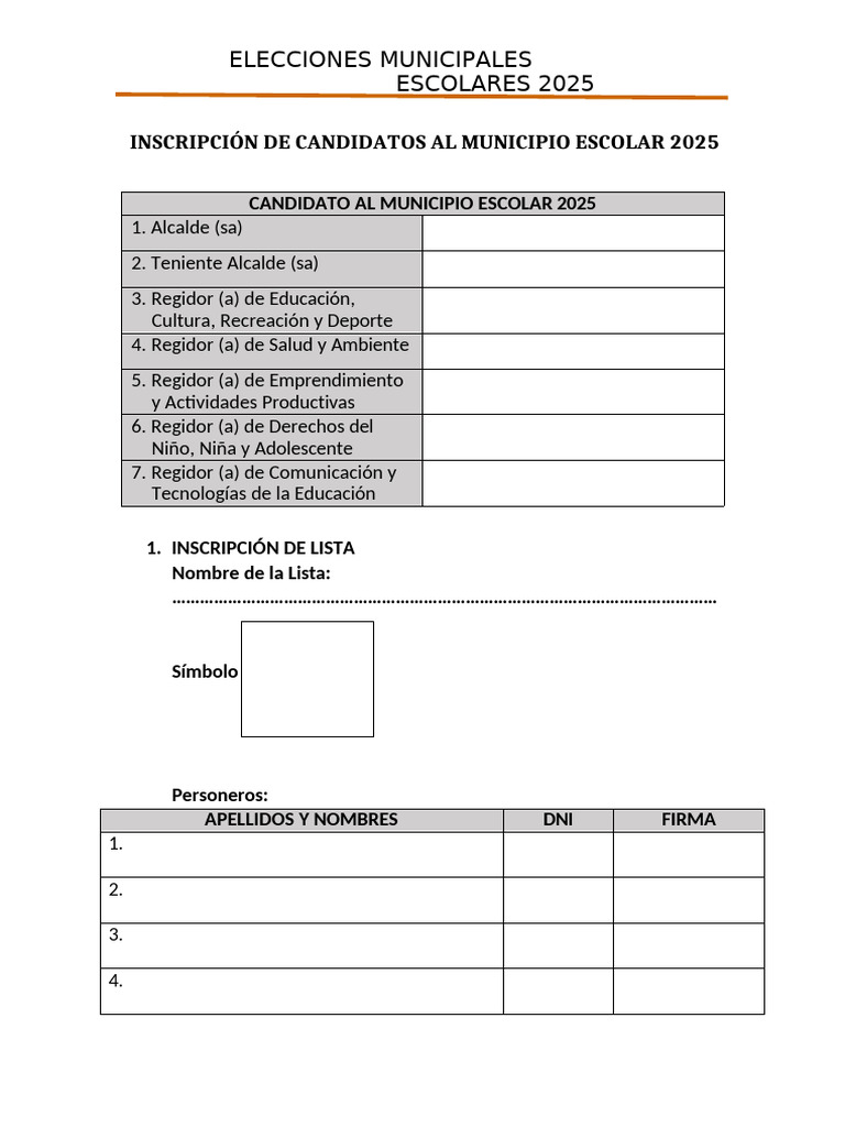 Ficha de Candidatos Municipio Escolar | PDF
