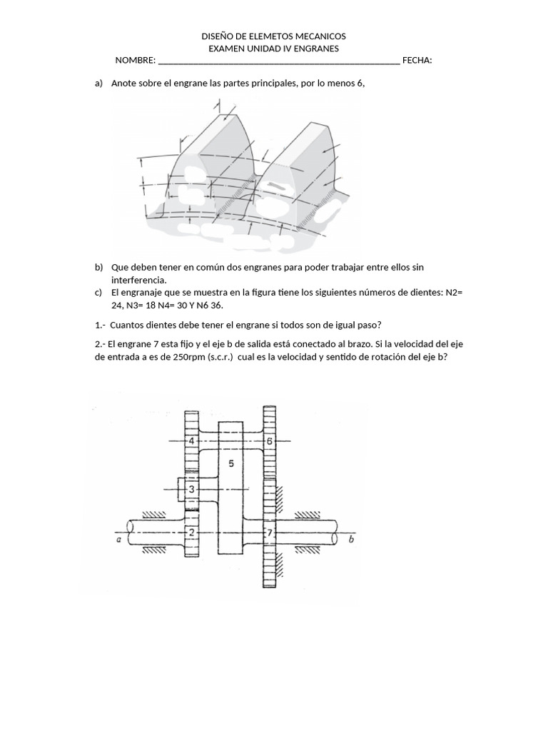 Examen Unid 4 Engranes Diseño Elementos Mecanicos 220531 | PDF
