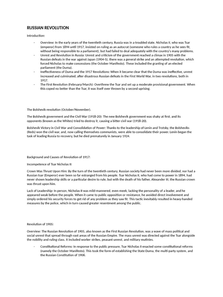 RUSSIAN REVOLUTION | PDF | Vladimir Lenin | Russian Revolution