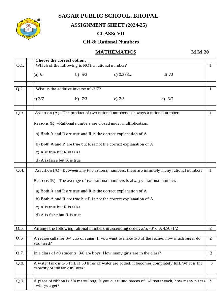AS Rational Numbers Class 7 | PDF | Rational Number | Prices