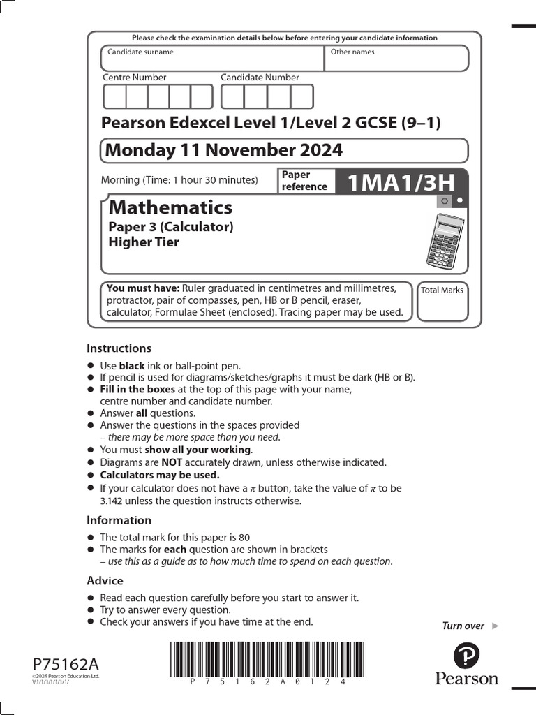 Edexcel Maths Paper 3 - Nov 2024 | PDF