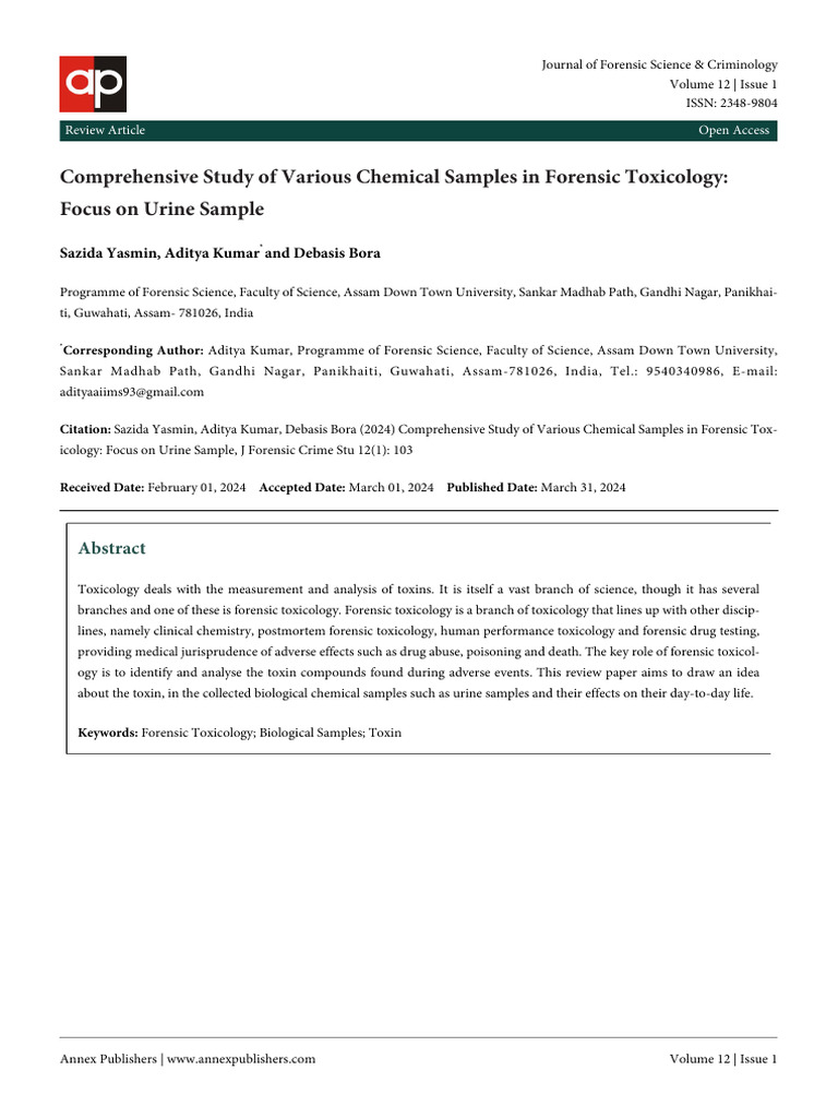 Forensic Toxicology: Urine Sample Analysis | PDF | Toxicology | Gas ...