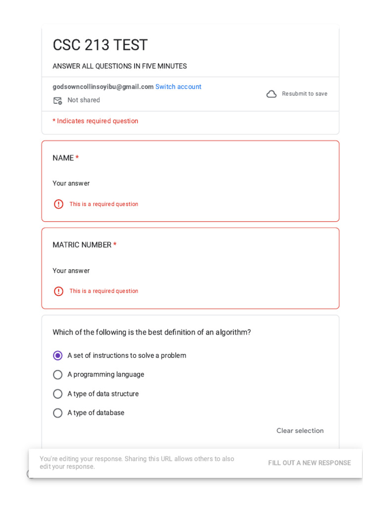 CSC 213 TEST - 2024 - 2025 Academic Session | PDF | Time Complexity ...