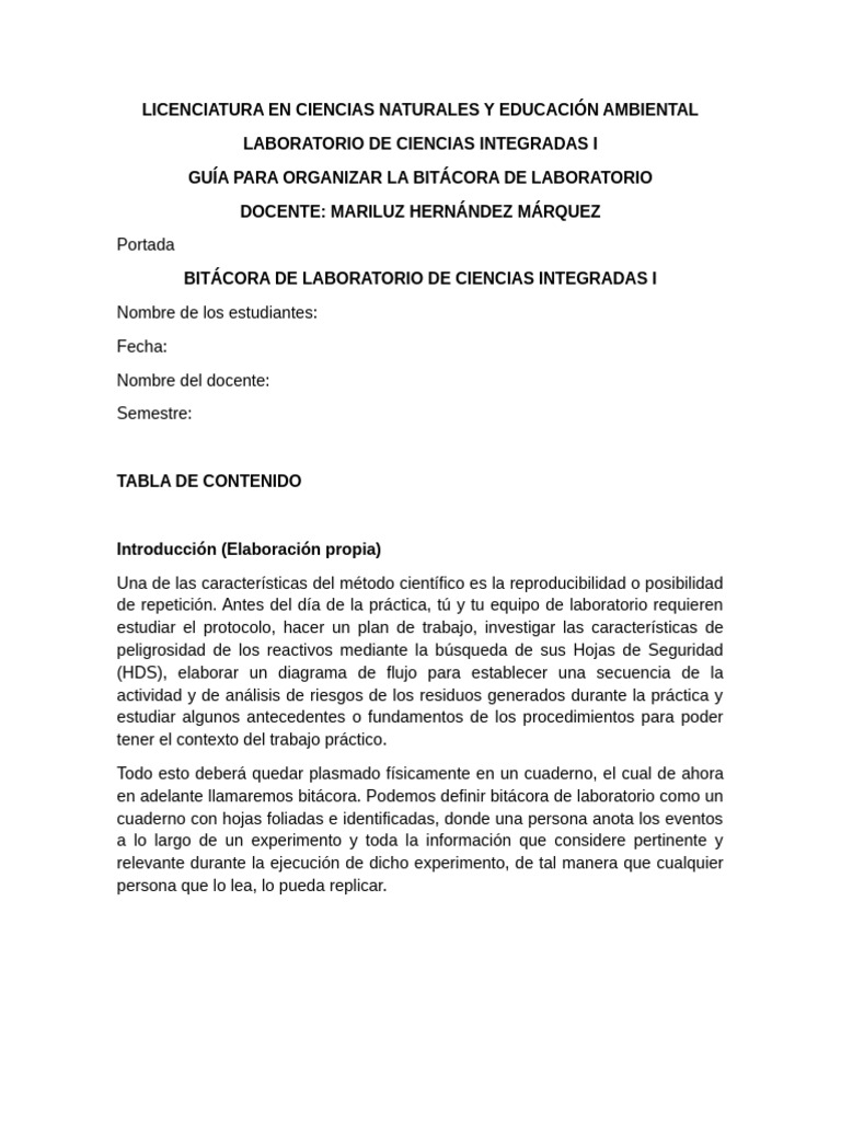 Guía para Bitácora de Laboratorio | PDF | Laboratorios | Experimentar