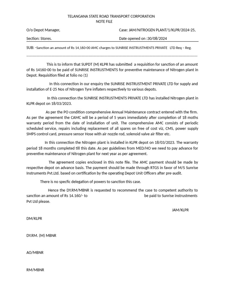 Amc Charges For Nitrogen Plant Note File | PDF