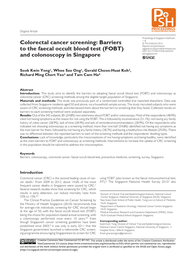 Colorectal Cancer Screening Barriers To FOBT & Colonoscopy in SG | PDF ...