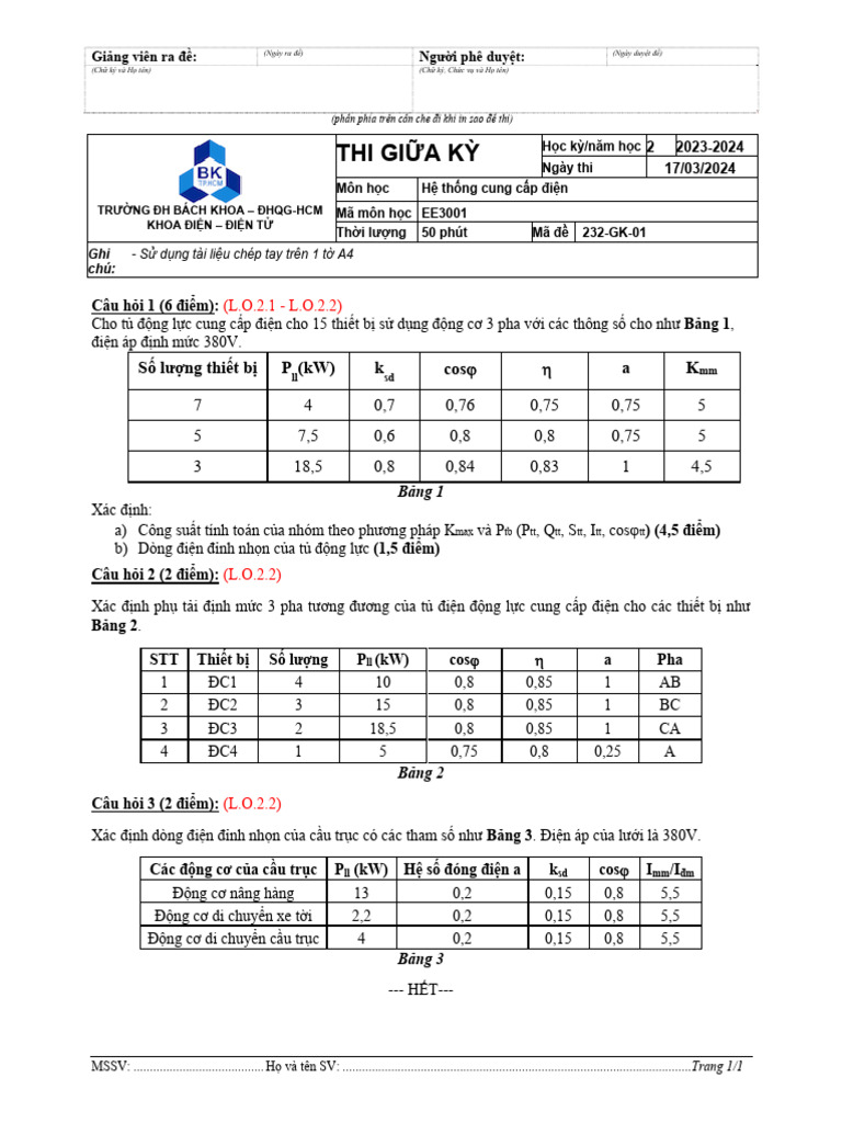 HK232 Giua ky-CQ 17-03-2024_De 1 | PDF