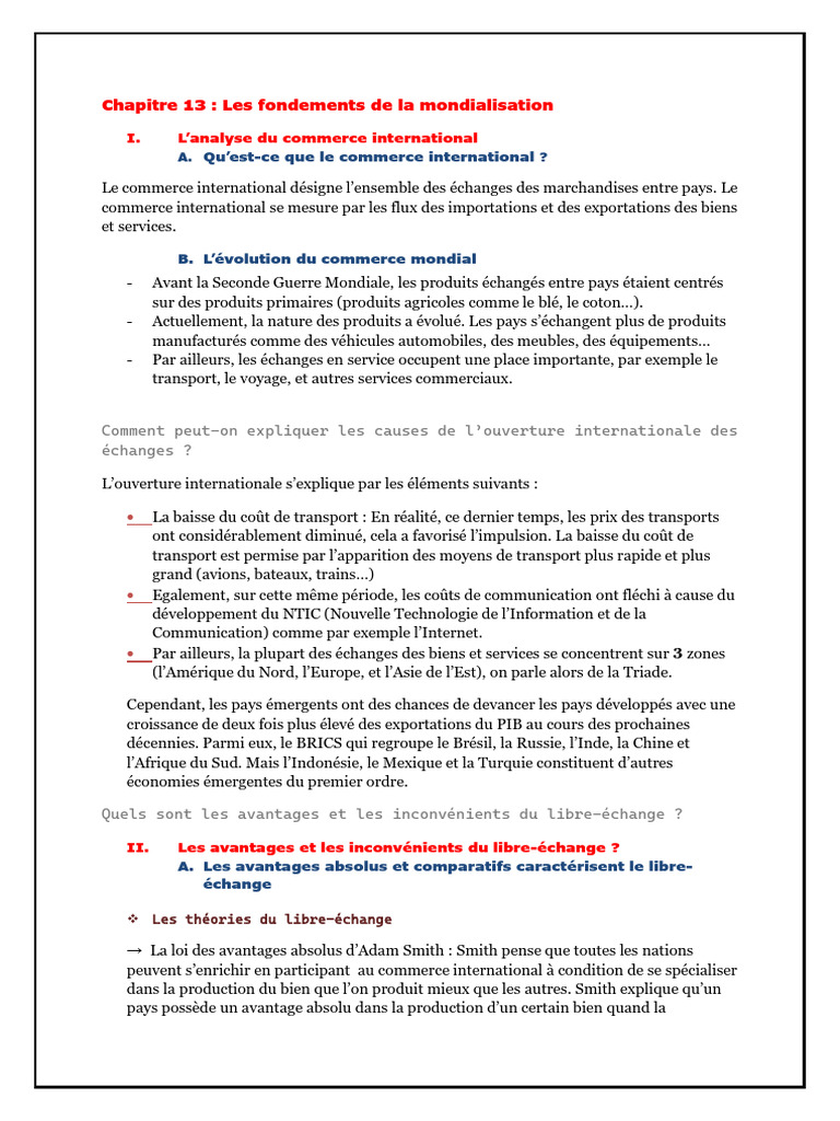 Fondements du commerce international et libre-échange | PDF ...
