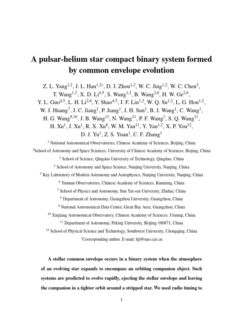 A Pulsar-Helium Star Compact Binary System Formed by Common Envelope ...