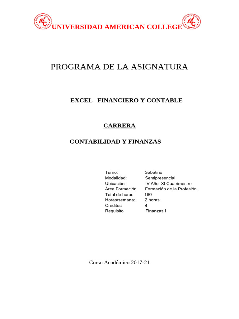 Programa de Excel Financiero Contable 2017-21 | PDF | Enseñando | Interés