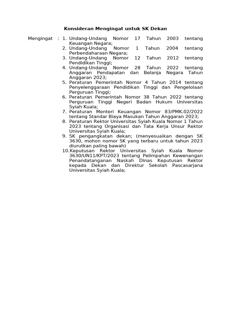 Konsideran Mengingat Untuk SK Dekan | PDF