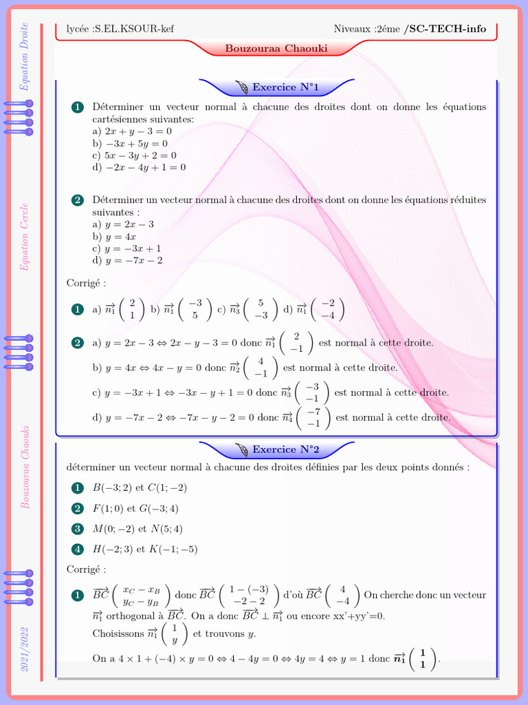 Exercices de géométrie analytique | PDF | Cercle | Droite (mathématiques)