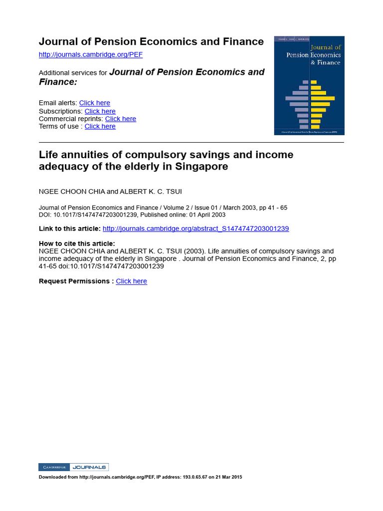Life Annuities of Compulsory Savings and Income Adequacy of The Elderly ...