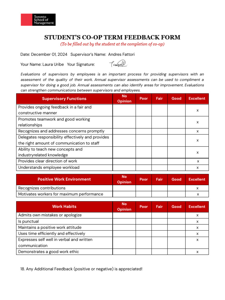 Co-Op Term End of Practicum Student Feedback Form (To Be Filled Out by The Student) 2024 | PDF ...