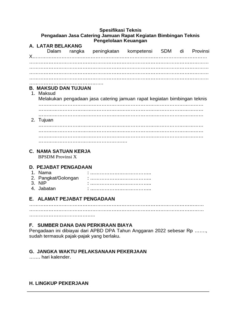 Lampiran 4 - Form Spesifikasi Teknis Jasa Katering | PDF