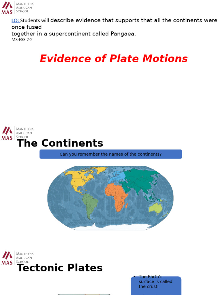 Evidence For Plate Motions.G7 | PDF | Plate Tectonics | Continent