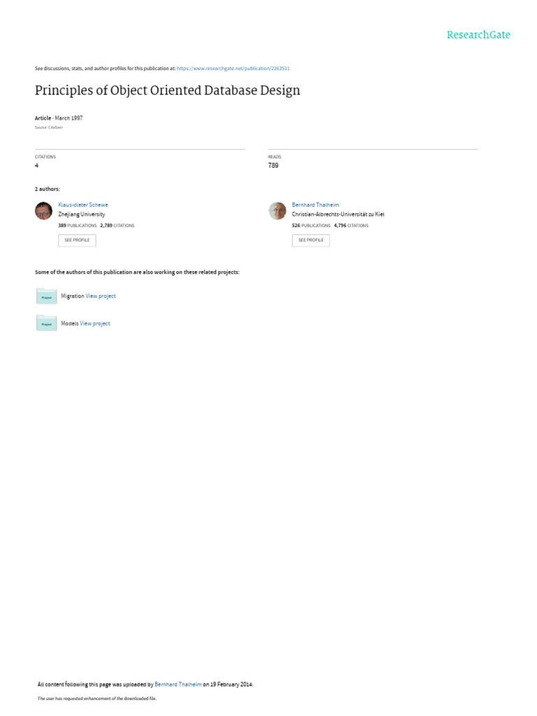 Principles of Object Oriented Database Design | PDF | Class (Computer Programming) | Data Model
