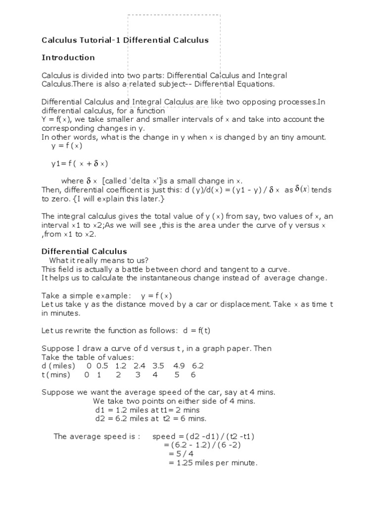 Calculus Tutorial 1 - Differential Calculus | PDF | Tangent | Calculus