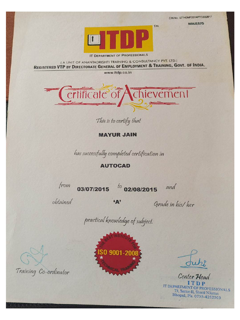 Autocad and Experience Certificate | PDF