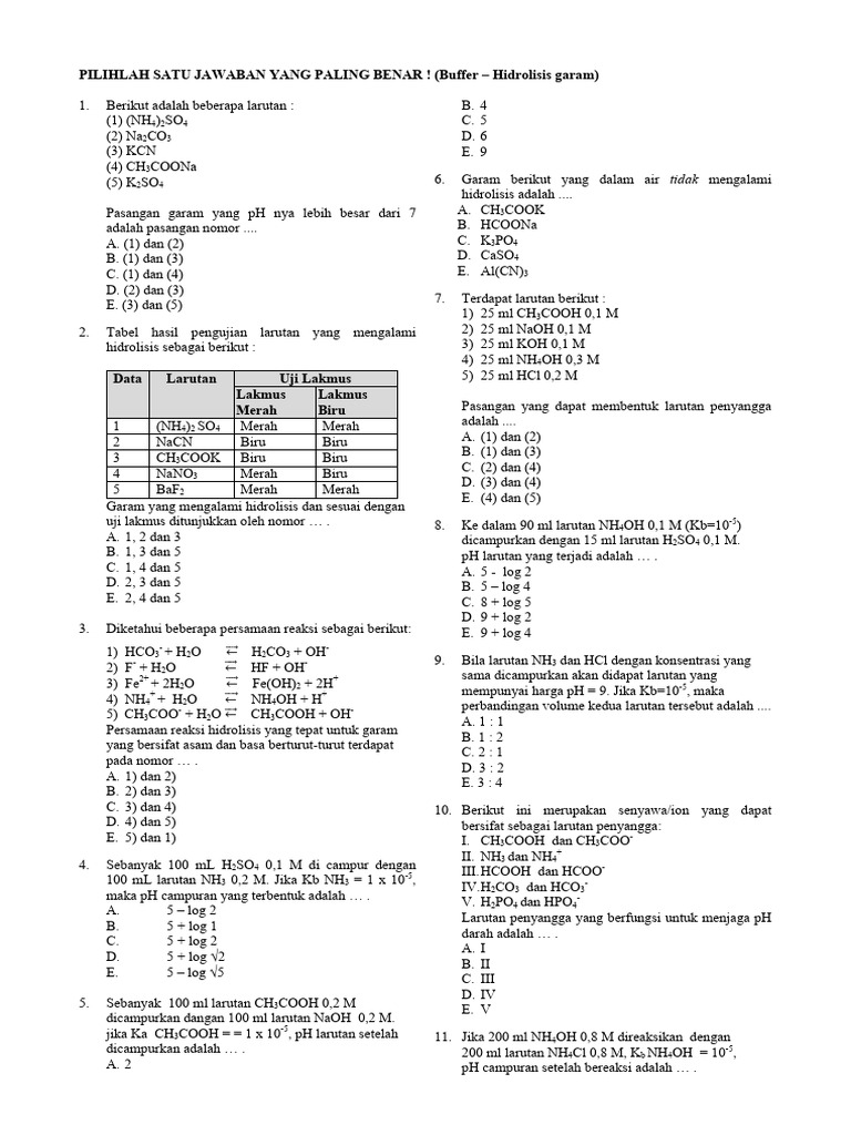 Latihan Buffer Hidrolisis | PDF