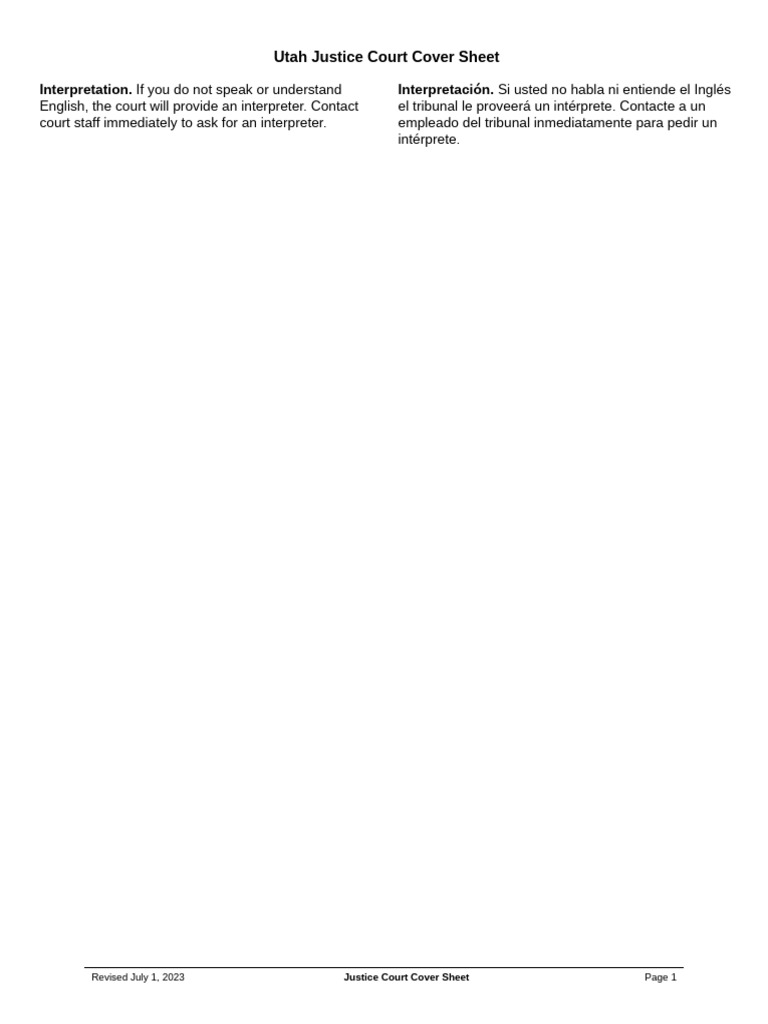 Utah Justice Court Cover Sheet Form | PDF | Justice | Crime & Violence