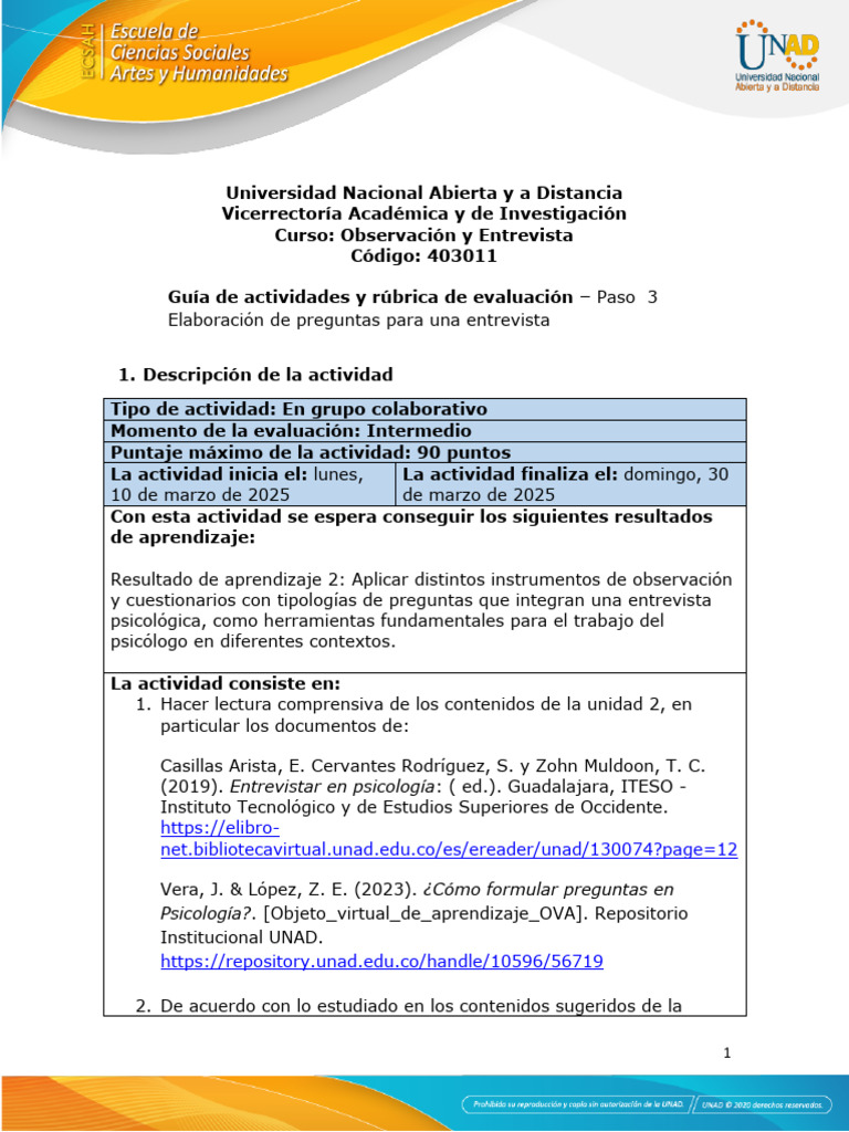 Guía de Actividades y Rúbrica de Evaluación - Unidad 2 - Paso 3 - Elaboración de Preguntas Para ...