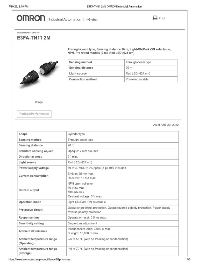 E3FA-TN11 2M _ OMRON Industrial Automation | PDF