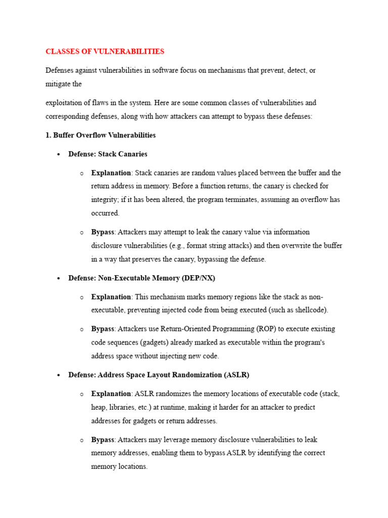 Lecture 7 Vulnerabilities Classes | PDF | Software | Computer Architecture