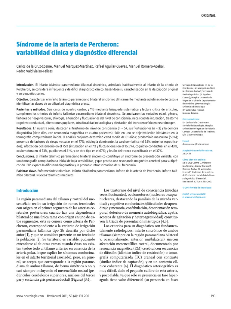Síndrome de La Arteria de Percheron | PDF | Infarto de miocardio | Isquemia