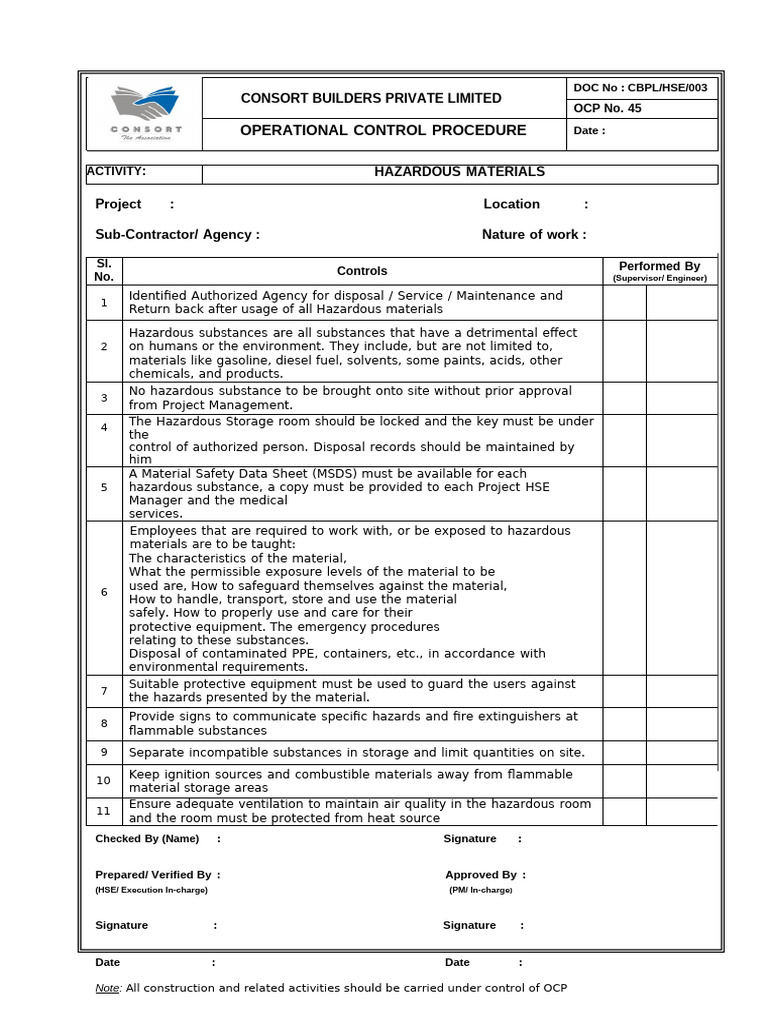 OCP 45-Hazardous Materials | PDF | Working Conditions | Occupational ...