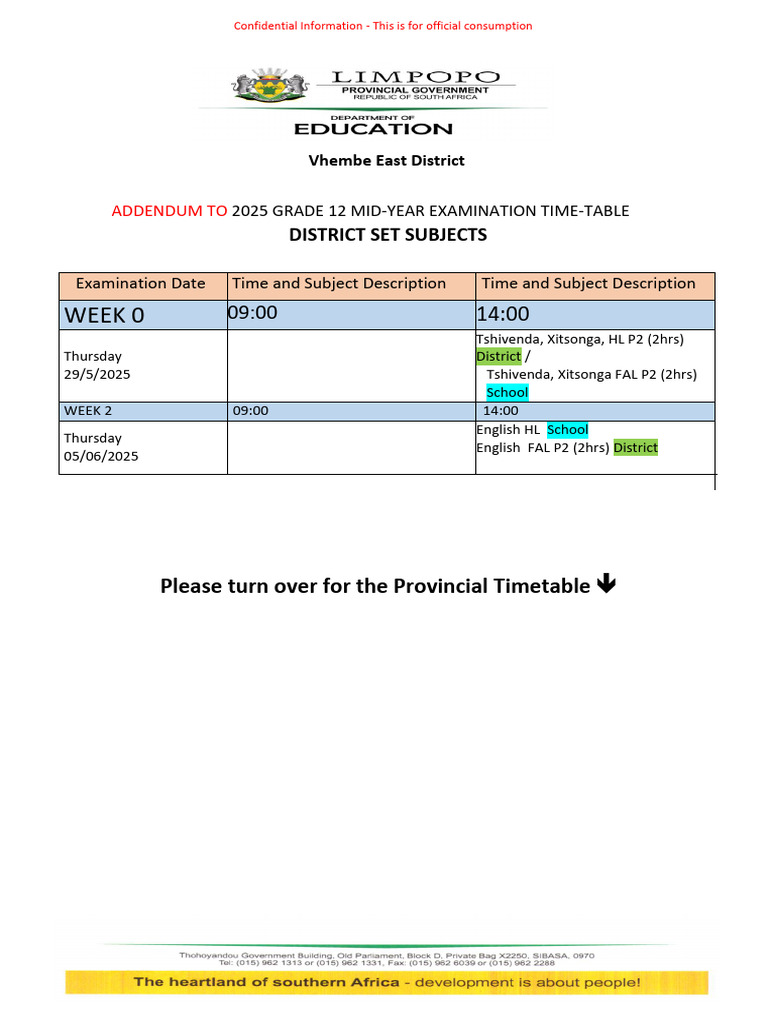 Grade 12 2025 Mid-Year Exam Time Table Grade 12 Province 2025 and ...