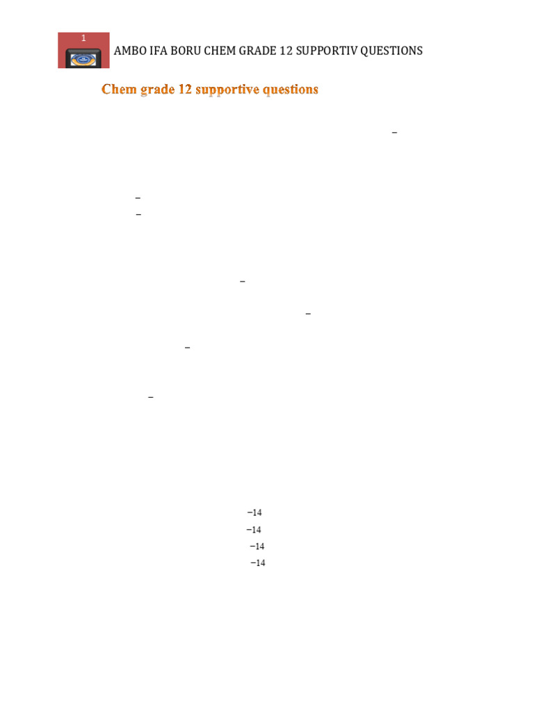 Chem Grade 12 Supportive Questions | PDF | Redox | Electrode