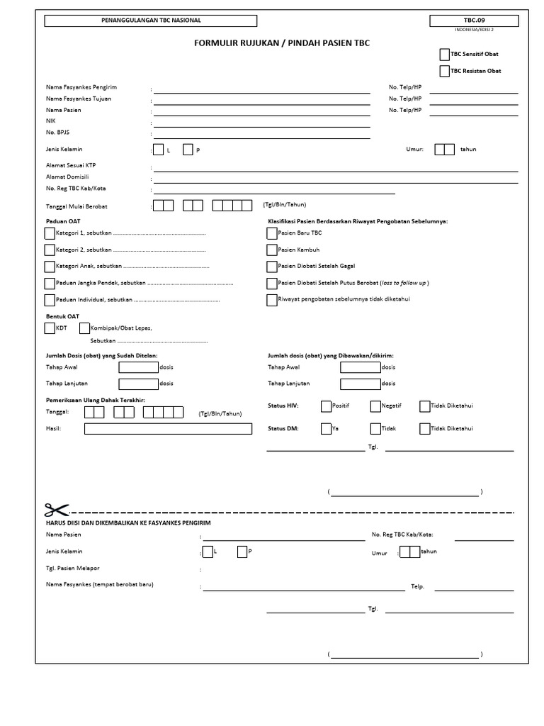 Tbc.09-Formulir Rujukan Pindah Pasien TBC 2018 | PDF