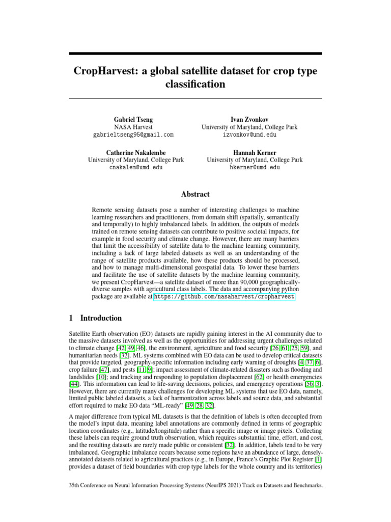 CropHarvest A Global Satellite Dataset For Crop Type Classification ...