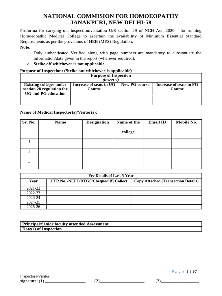 NCH Inspection Proforma for Homoeopathy | PDF | Homeopathy | Libraries