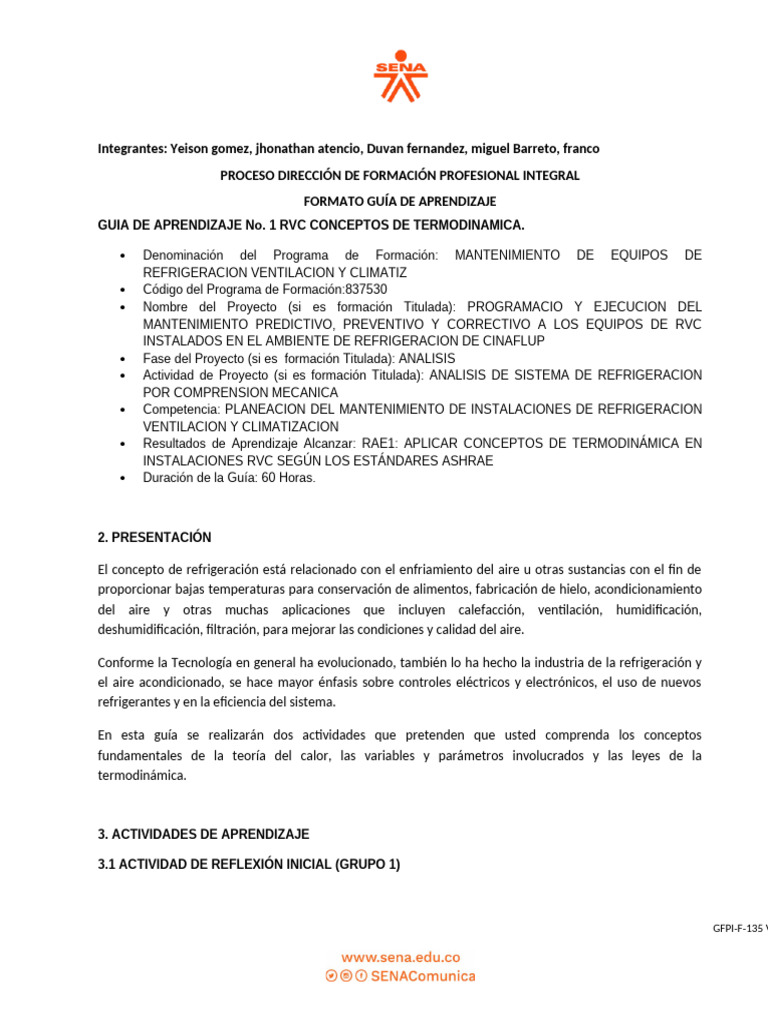 Actividad Conceptos Termodinamicos Guia 1 | PDF | Calor | Temperatura