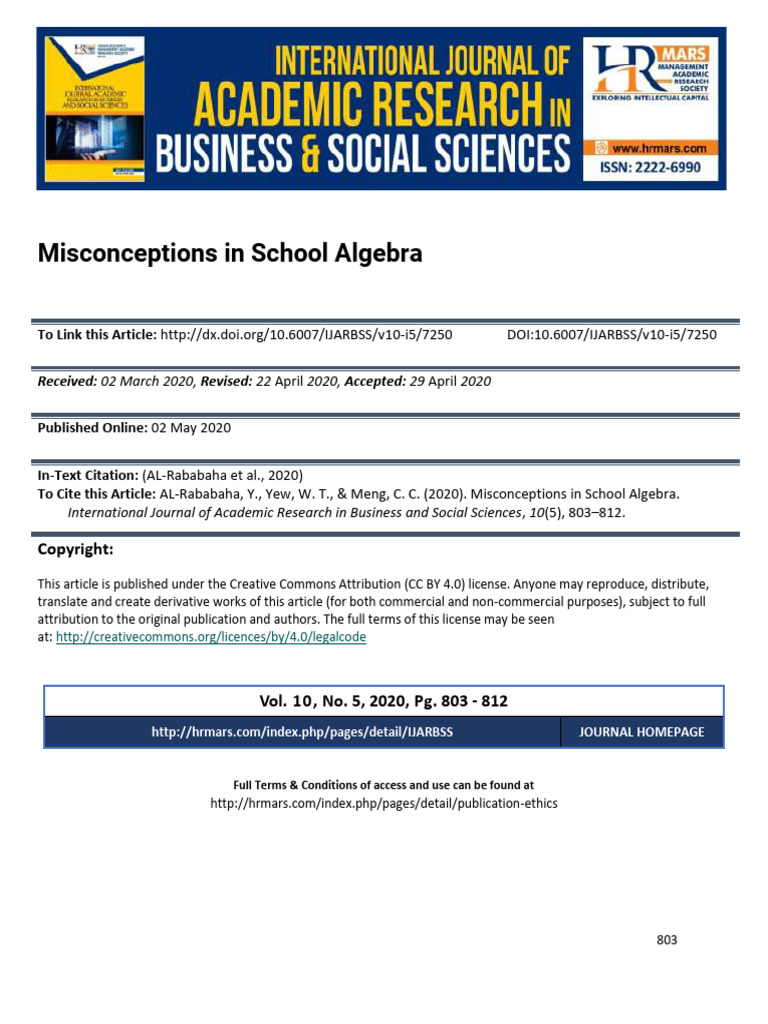 Misconceptions in School Algebra | PDF | Algebra | Mathematics