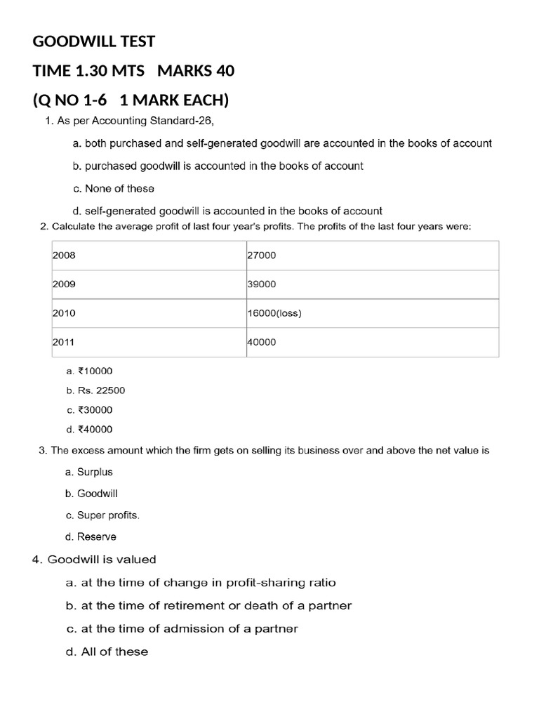 Goodwill Test Tuition | PDF