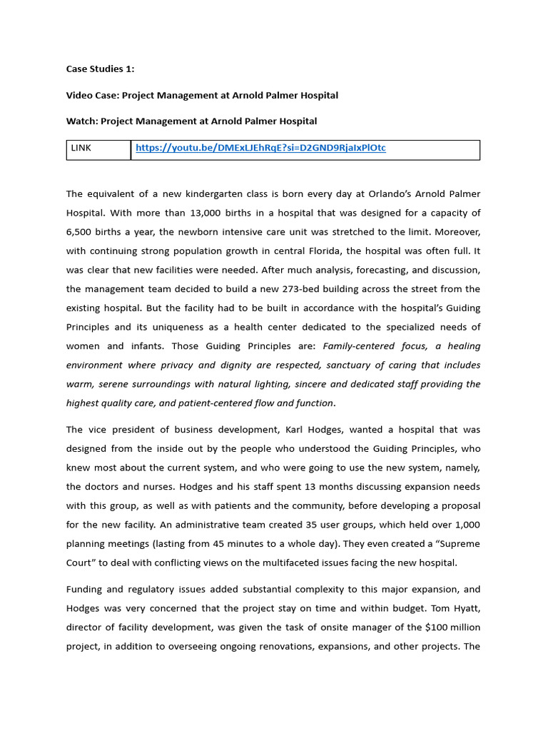 Arnold Palmer Hospital Expansion Case Study | PDF | Hospital | Health Care