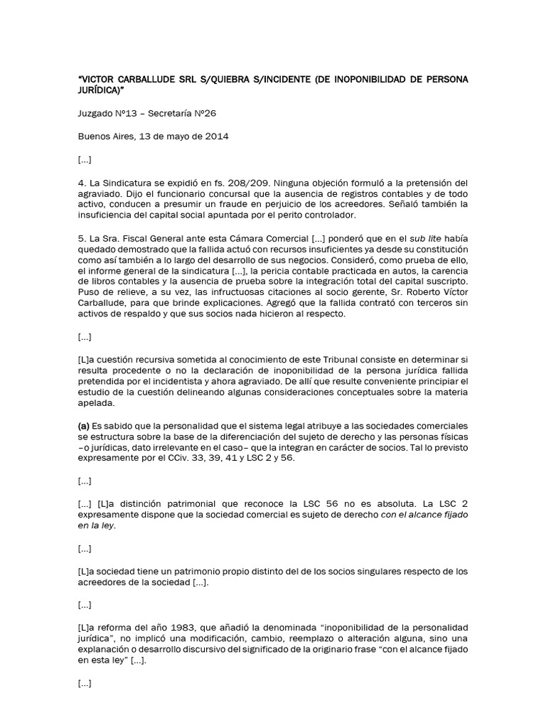 Fallo Victor Carballude - Abstract | PDF | Sociedad de responsabilidad limitada | Bienes (Ley)