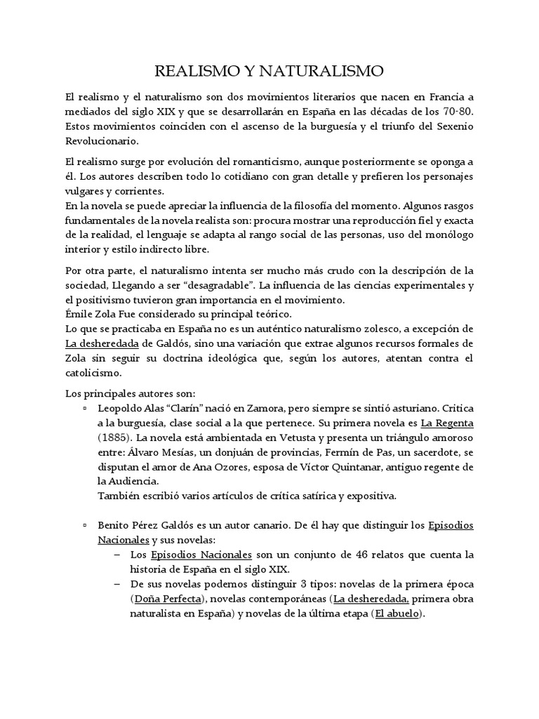 Tema 1 - Realismo y Naturalismo | PDF | Realismo literario
