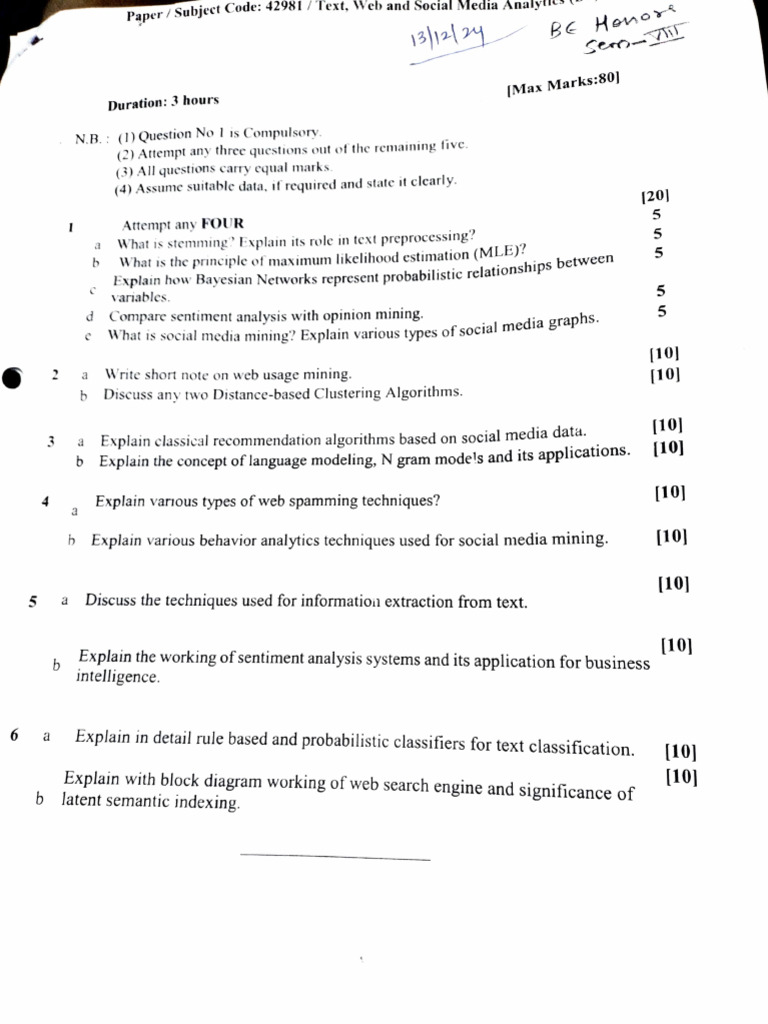 Text and Social Media Analytics Exam Guide | PDF | Statistical ...
