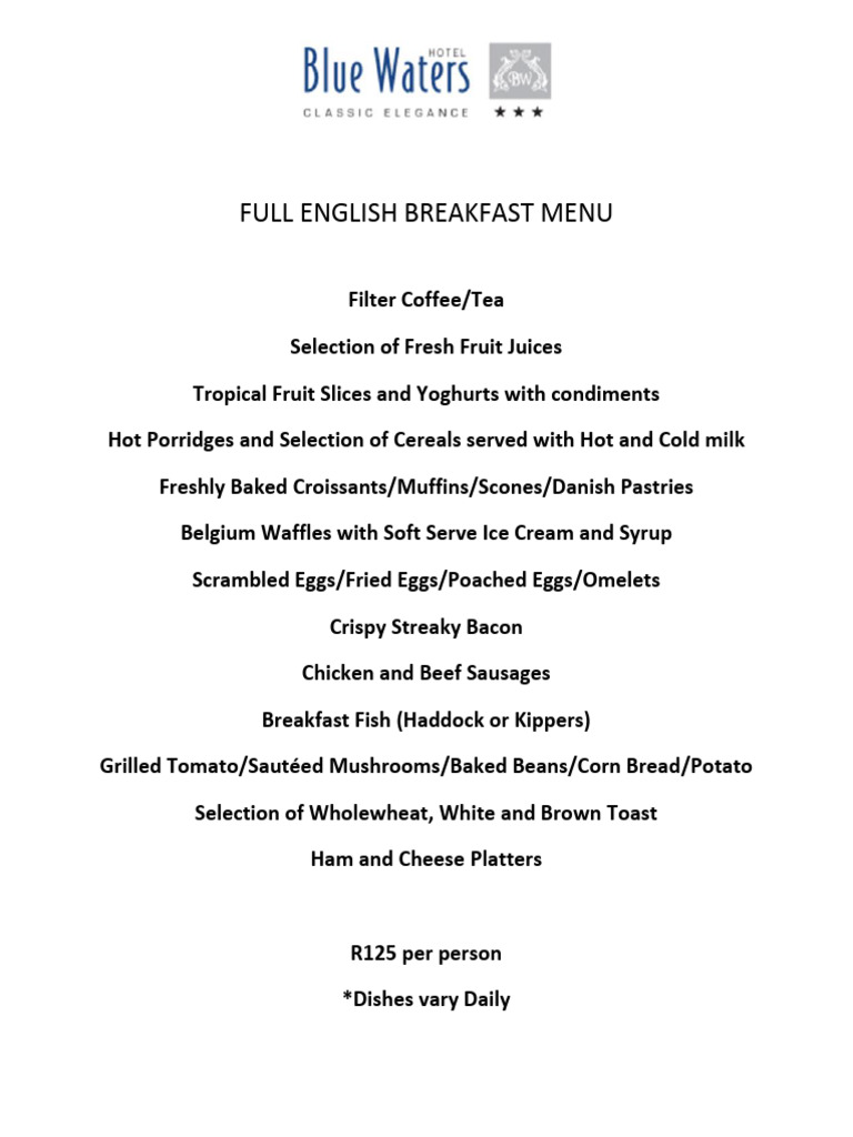 BWH Versailles Breakfast Menu | PDF