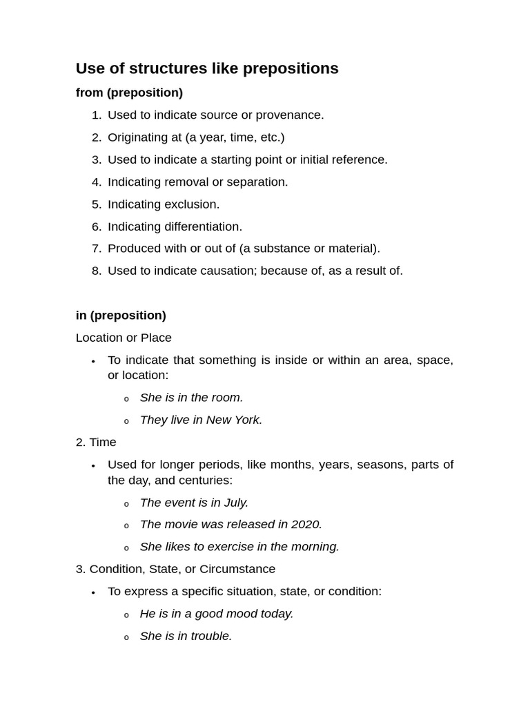 Use of Structures Like Prepositions | PDF | Verb | Adverb