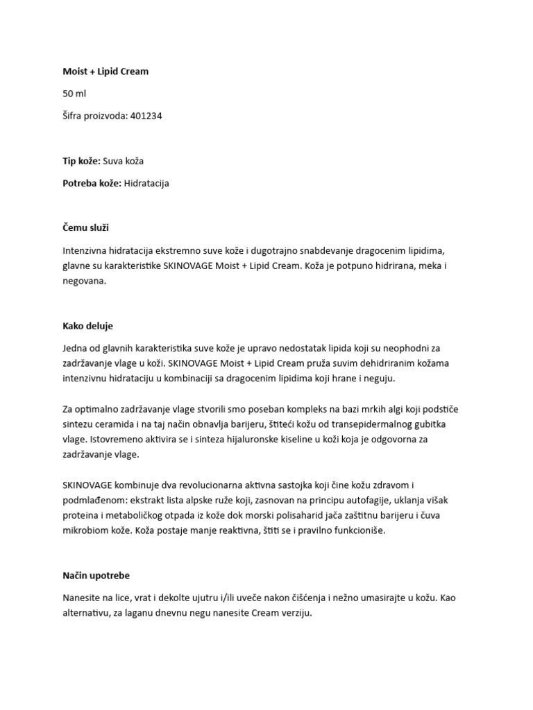 Moist + Lipid Cream 401234 | PDF